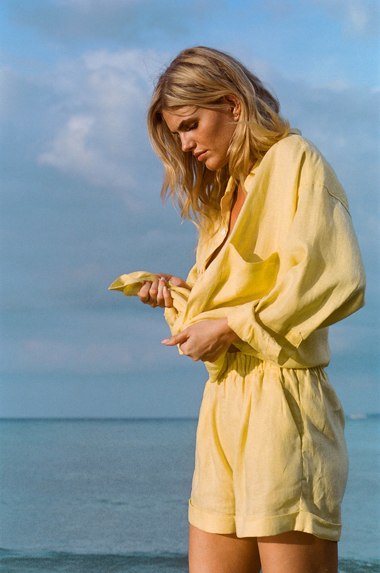 Lemon Yellow Shorts in pure linen - Comfortable, ethically made. - ROVE