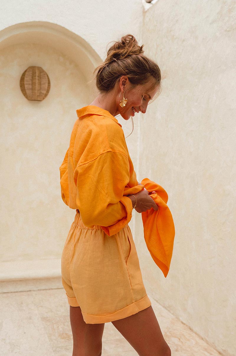 Perfect Summer Shorts in Mango Sorbet Linen - ROVE