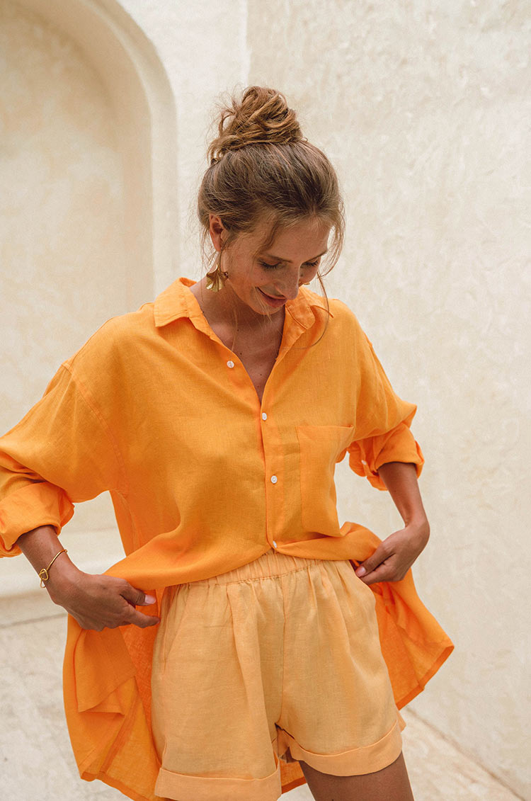 Perfect Summer Shorts in Mango Sorbet Linen - ROVE
